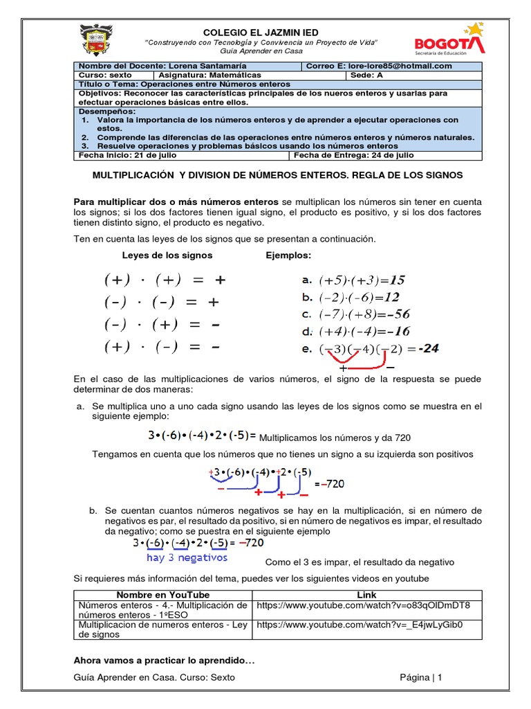 Hoja De Trabajo Para Dividir Y Multiplicar Números Enteros