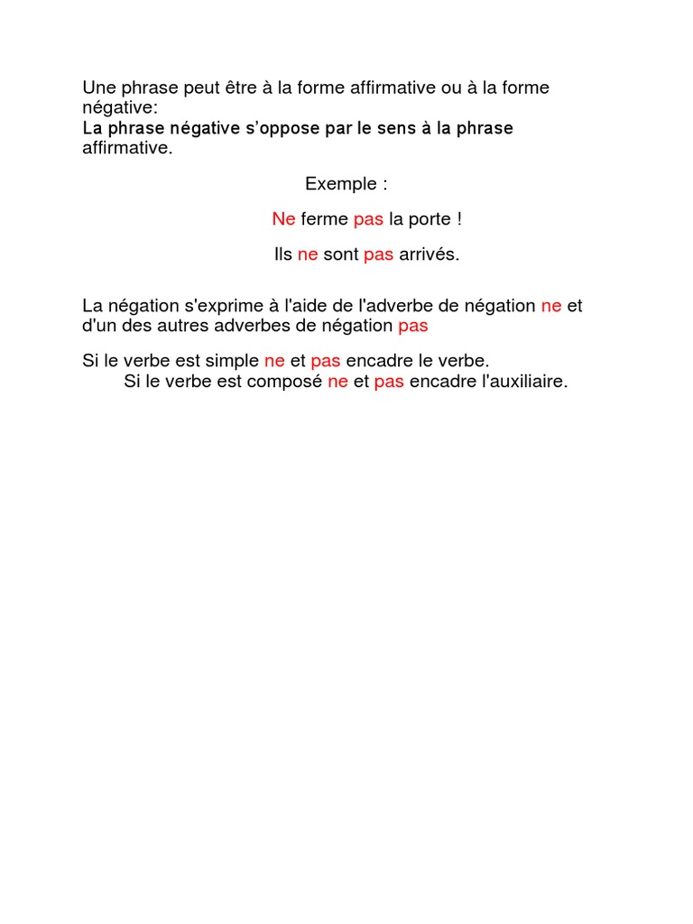 Comprendre la phrase négative | PDF