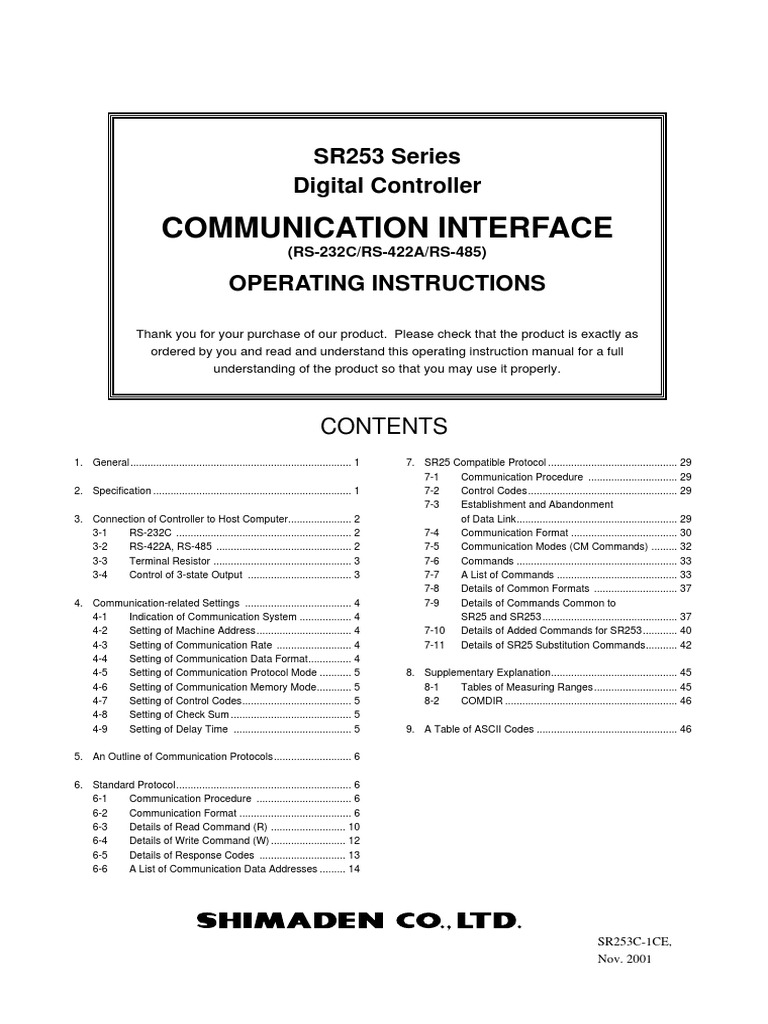 Communication Interface: SR253 Series Digital Controller | PDF | Data ...