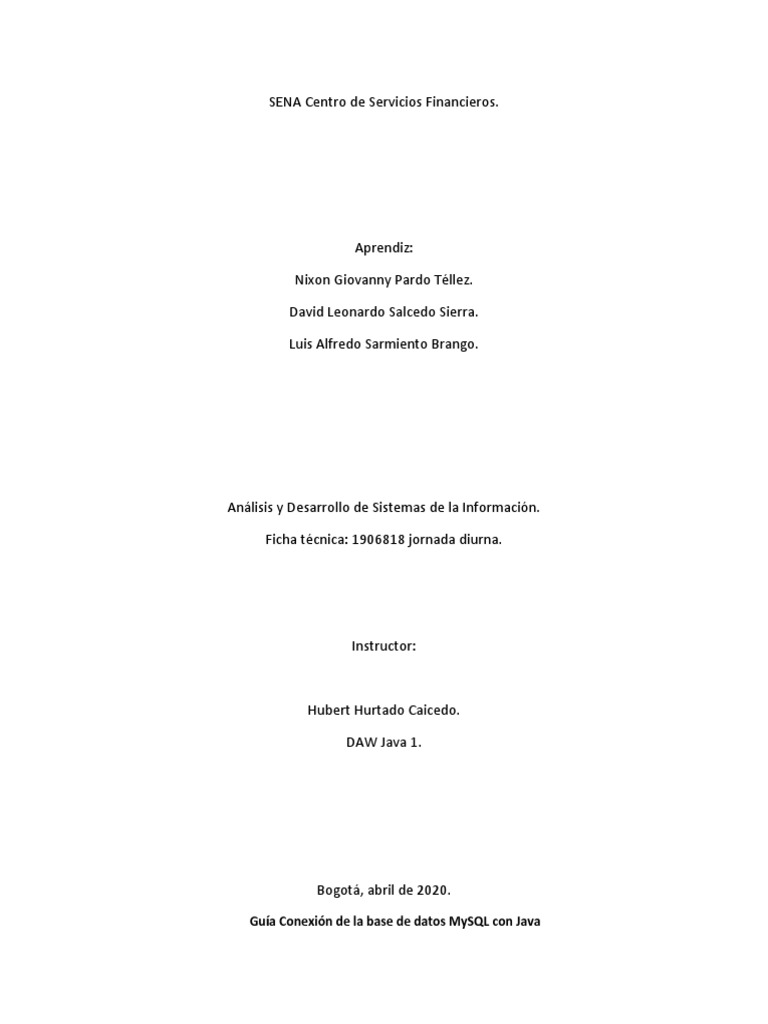 Guia Conexión de La Base de Datos MySQL Con Java | PDF