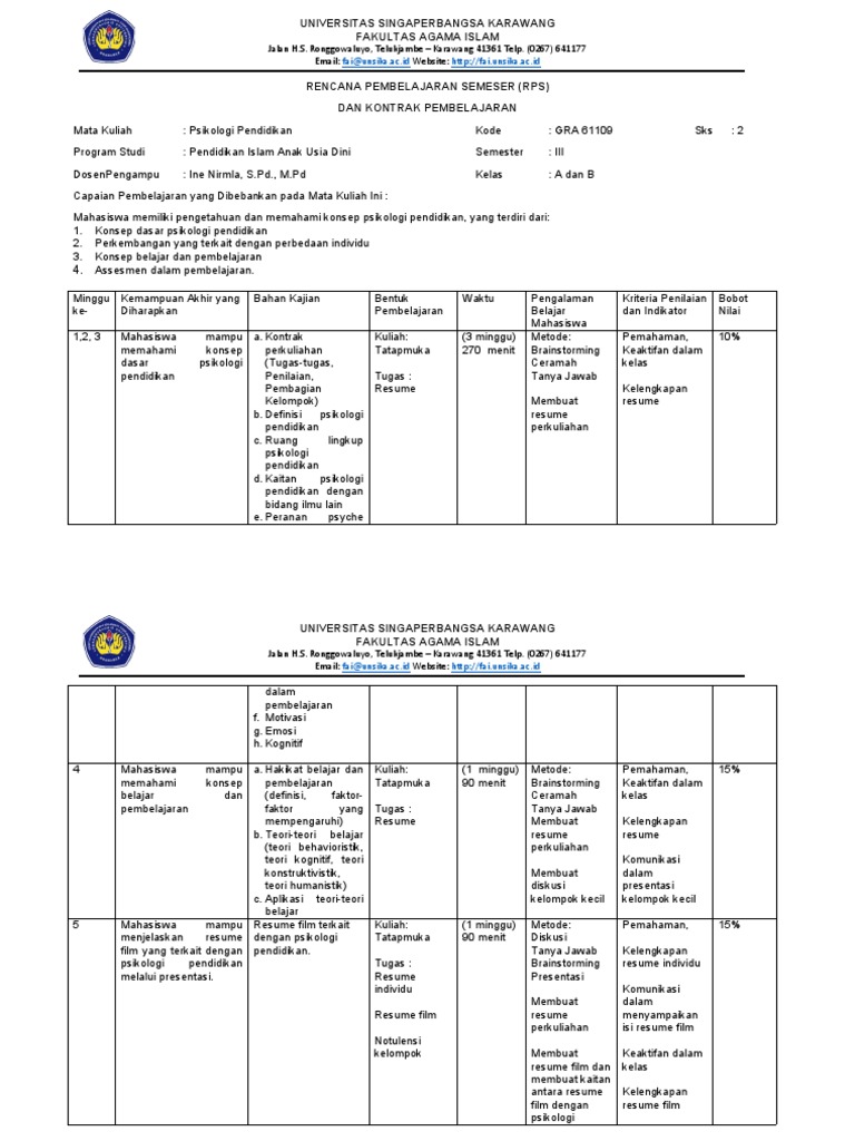 RPS Psikologi Pendidikan UNSIKA | PDF