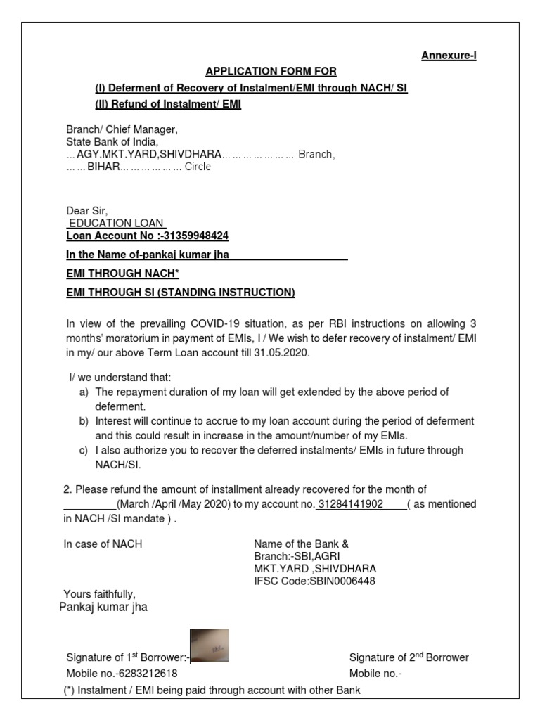 COVID-19 EMI Deferment & Refund Form | PDF