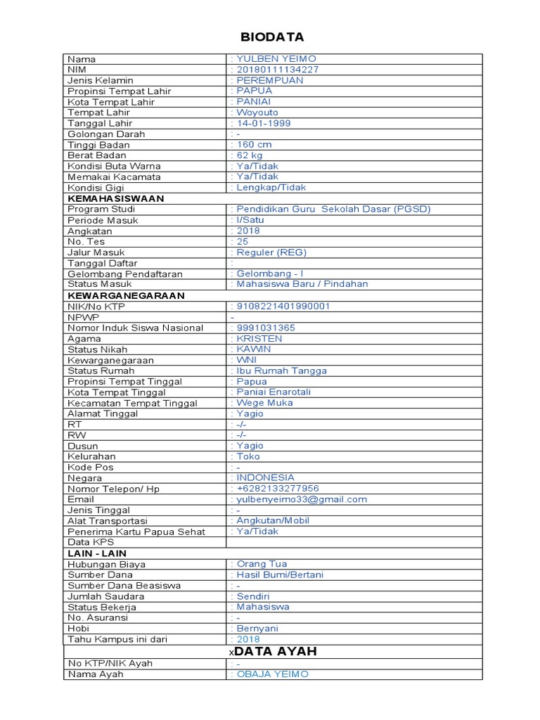 Biodata Pribadi | PDF