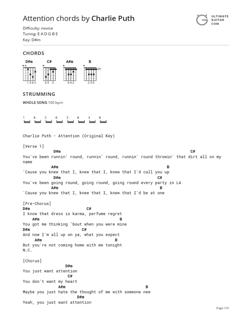 Attention Chords by Charlie Puth | PDF | Song Structure | Vocal Music