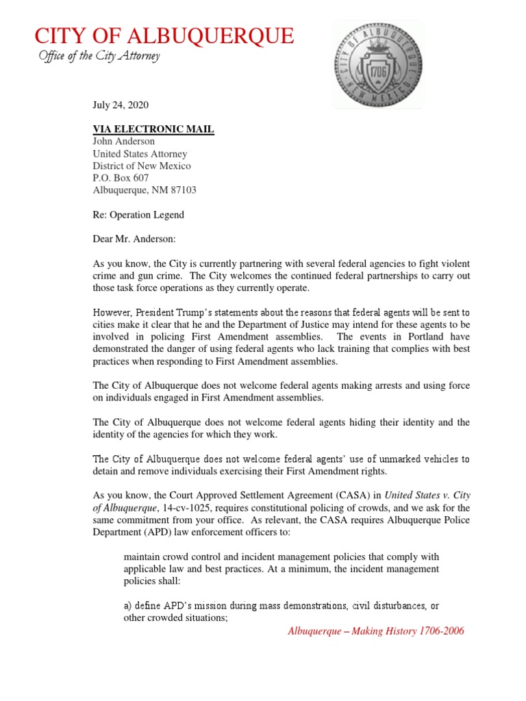 Albuquerque's Stance on Federal Policing | PDF | First Amendment To The ...