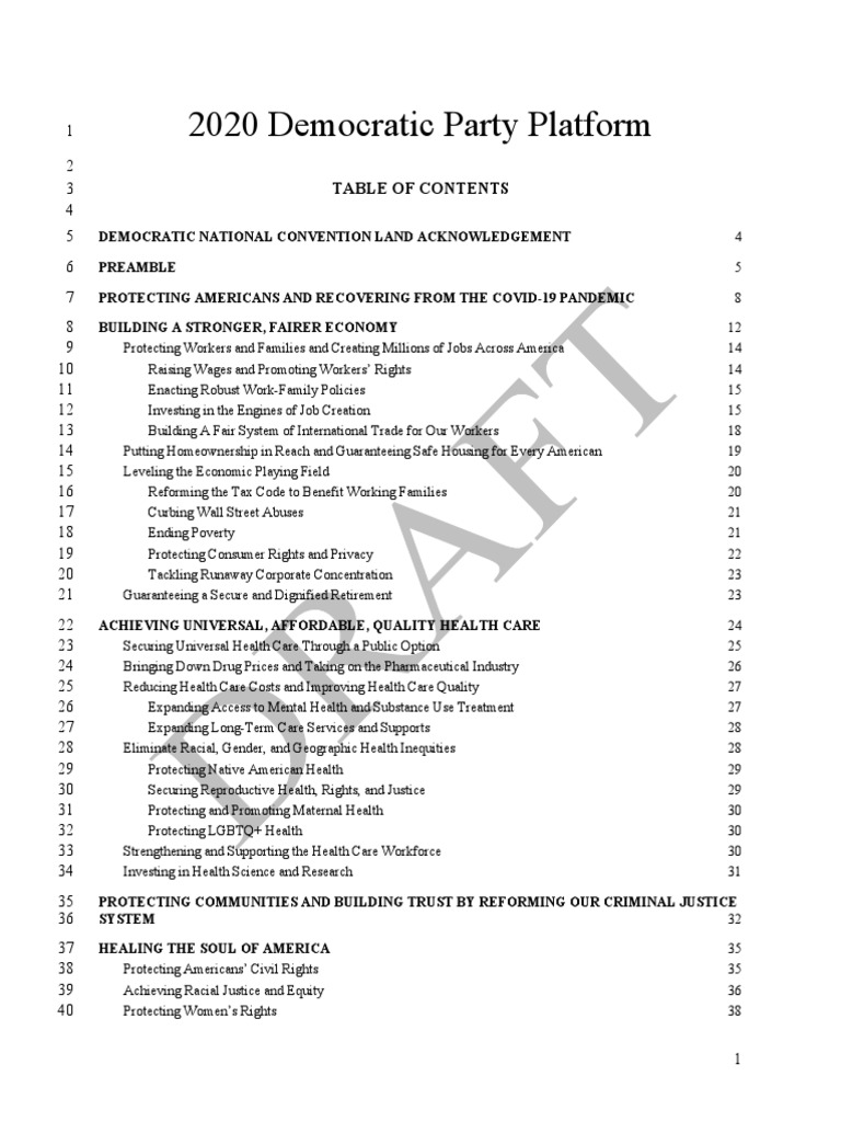 2020 Deocratic Platform | PDF | Unemployment | Social Science