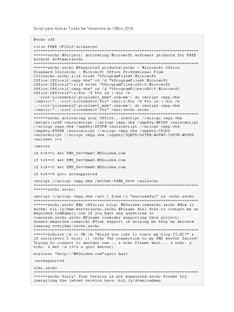 Script para Activar Todas Las Versiones de Office 2016 | PDF | Computing Platforms | Operating ...