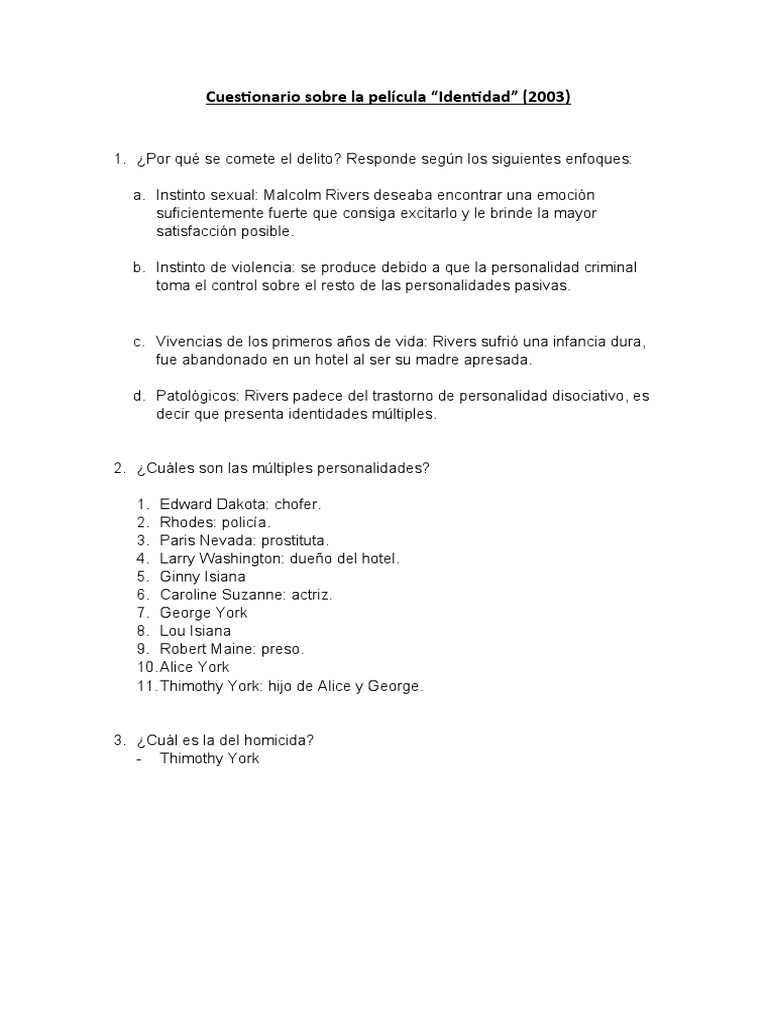 Cuestionario Sobre La Película | PDF