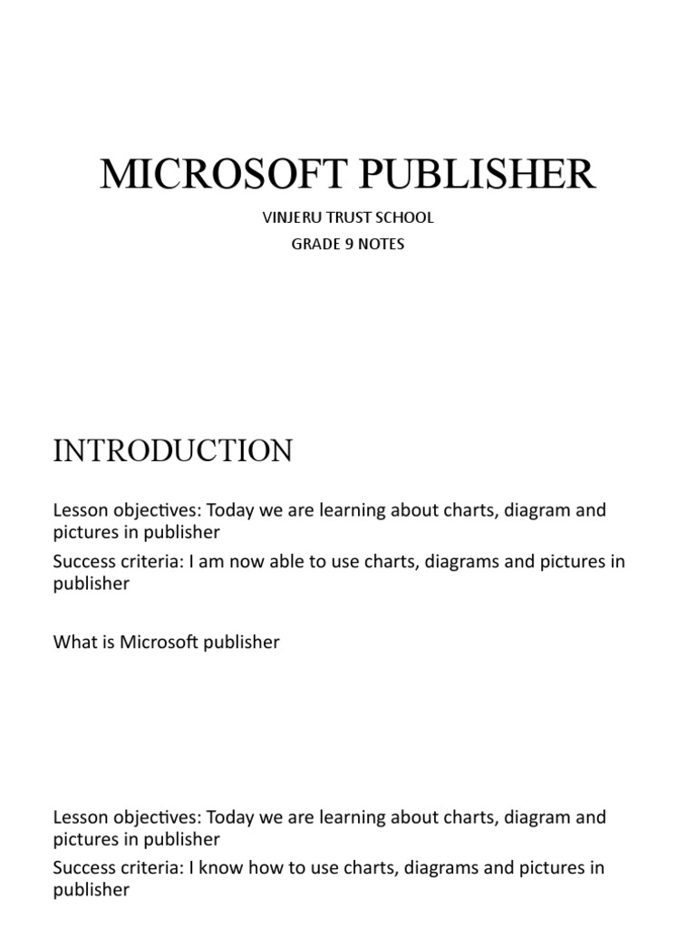 Microsoft Publisher: Vinjeru Trust School Grade 9 Notes | PDF