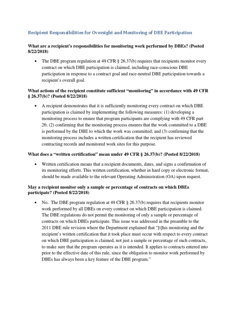Oversight and Monitoring Dbe Participation | PDF | Social Institutions ...