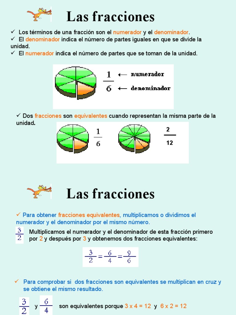 Las Fracciones: Numerador Denominador Denominador Numerador | PDF ...