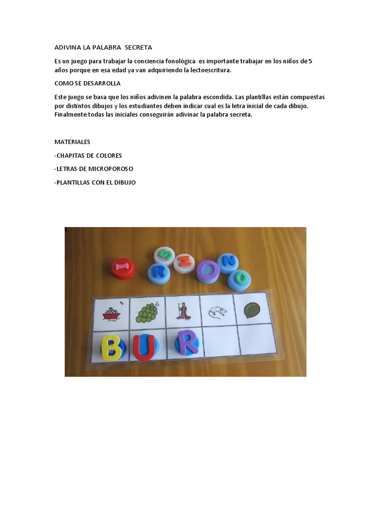 Juego Infantil: Adivina la Palabra Secreta | PDF