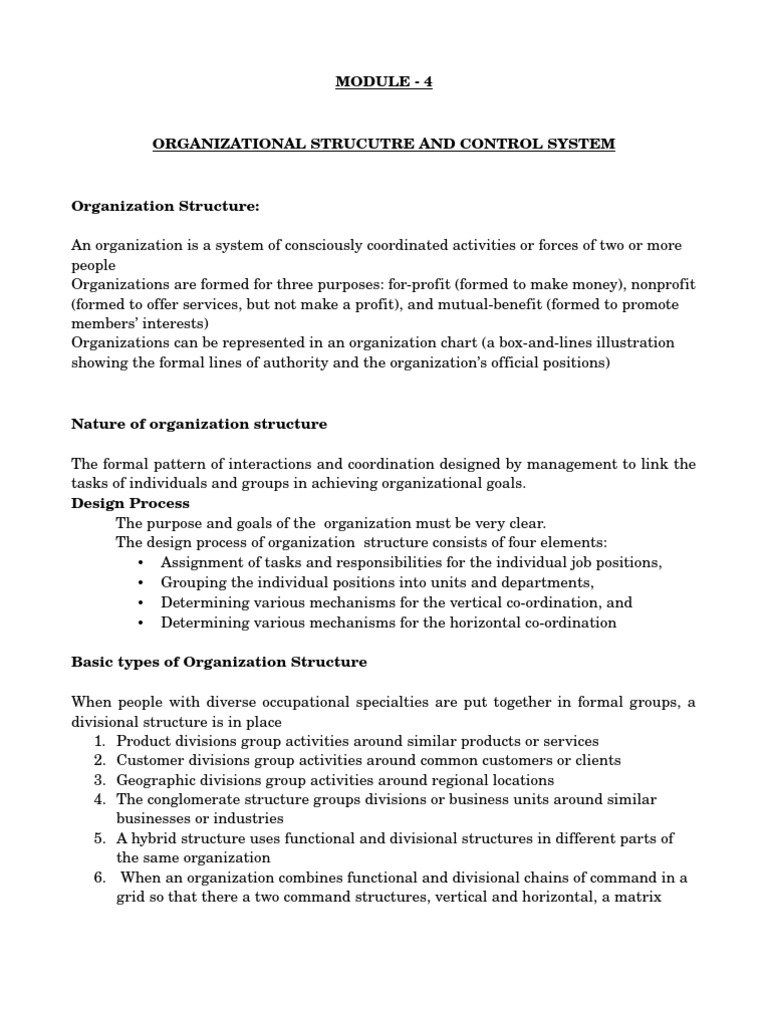 Organizational Structure and Control System Module4 | PDF | Organizational Structure | Strategic ...