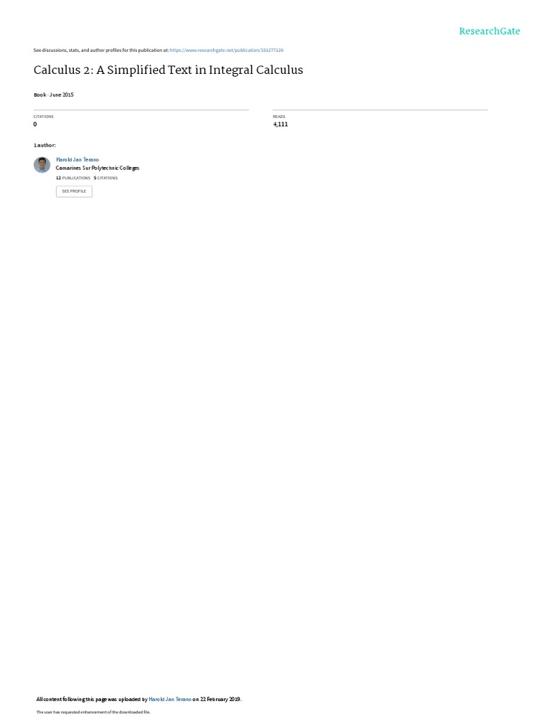 Calculus 2 A Simplified Text in Integral Calculus | PDF | Integral ...