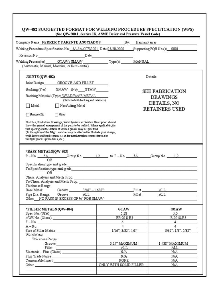 Qw-482 Suggested Format For Welding Procedure Specification (WPS) | PDF ...