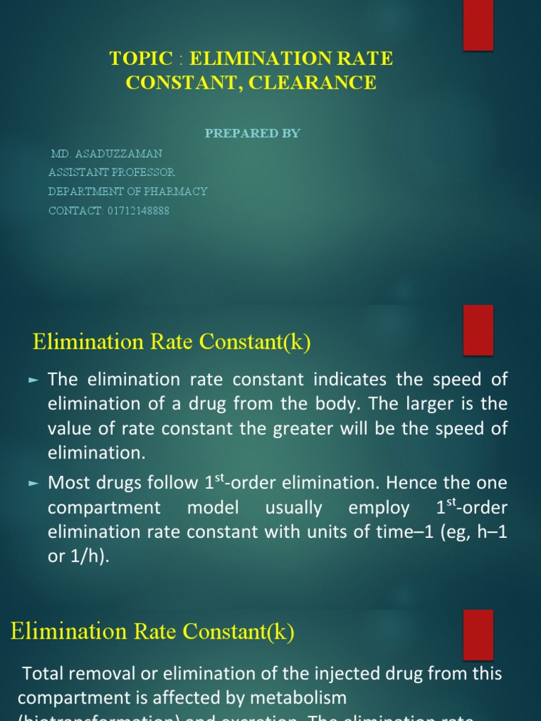 Topic: Elimination Rate Constant, Clearance: Prepared by | PDF ...