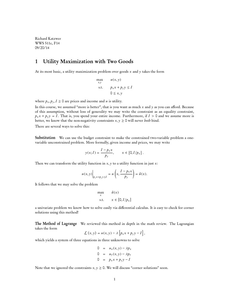 1 Utility Maximization With Two Goods: X, y X y | PDF | Microeconomics ...