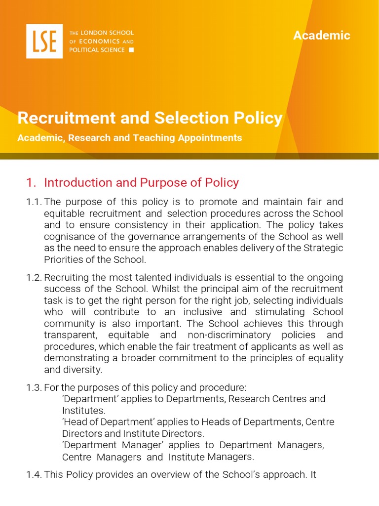 Recruitment and Selection Policy | PDF | Lecturer | Recruitment
