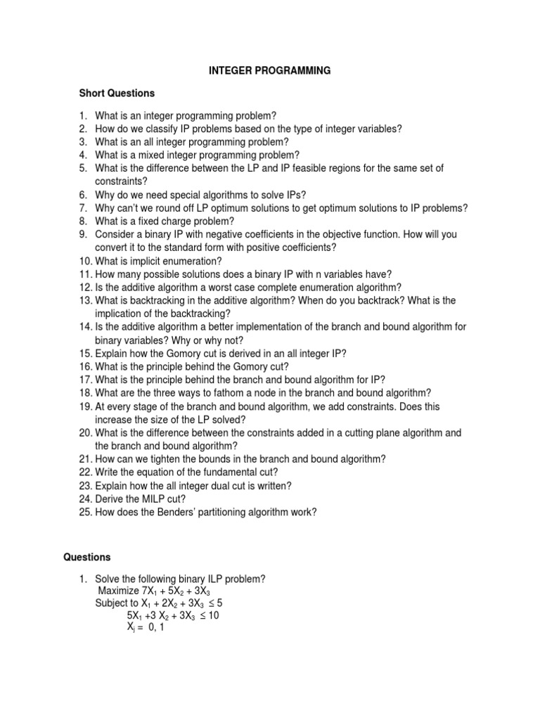 Solving Integer Programming Problems Through Various Algorithms | PDF ... Solving Integer Programming Problems Through Various Algorithms | PDF ...