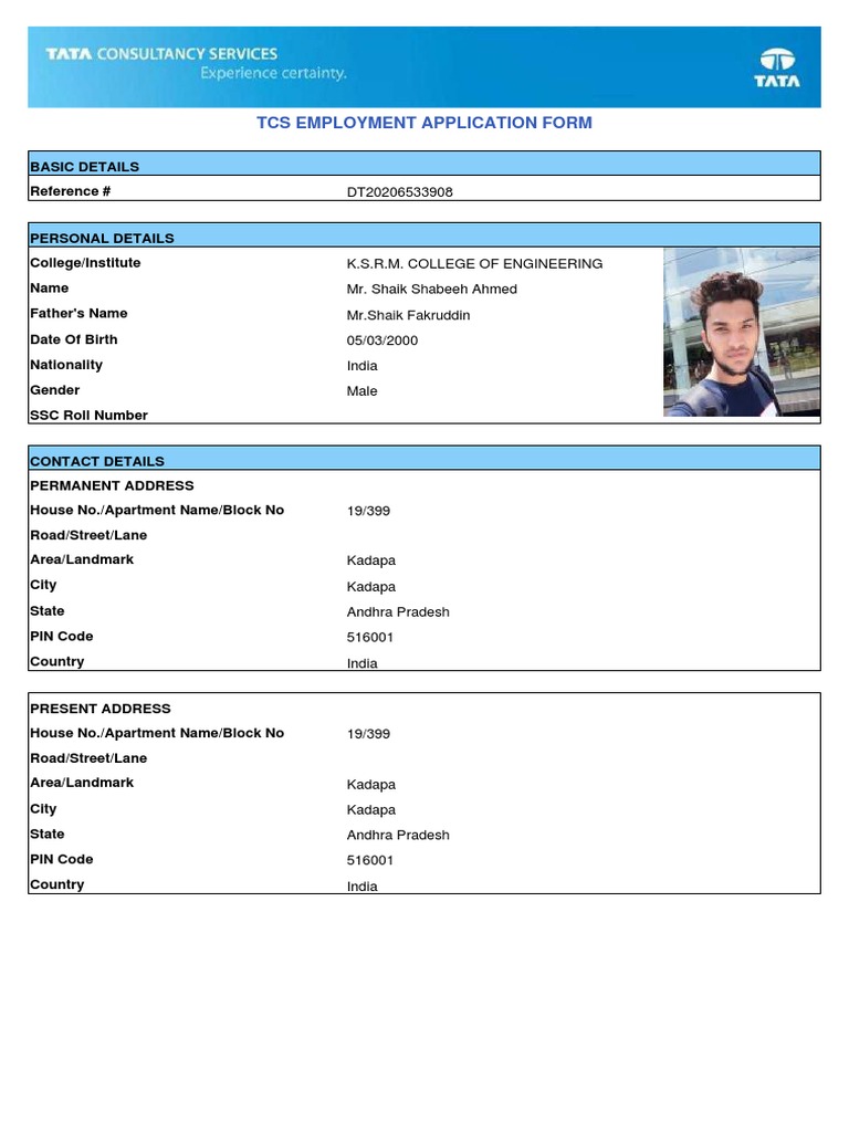 Tcs Employment Application Form | PDF | Diploma | Background Check