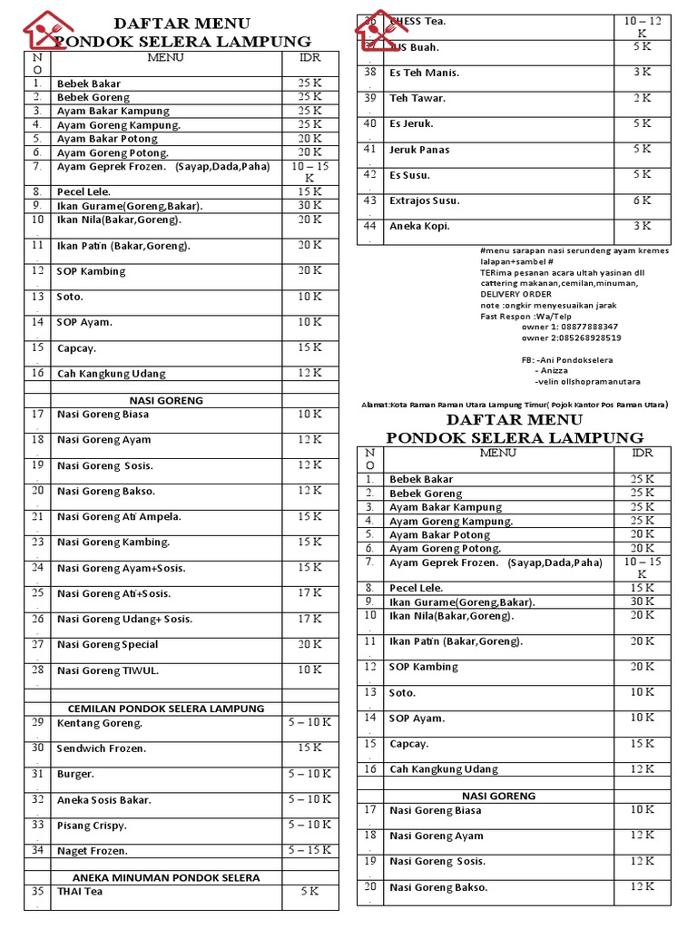 Daftar Menu | PDF