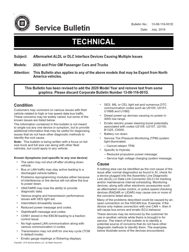 Service Bulletin: Technical | PDF | Manufactured Goods | Motor Vehicle
