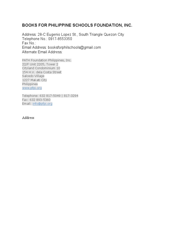 Books For Philippine Schools Foundation | PDF