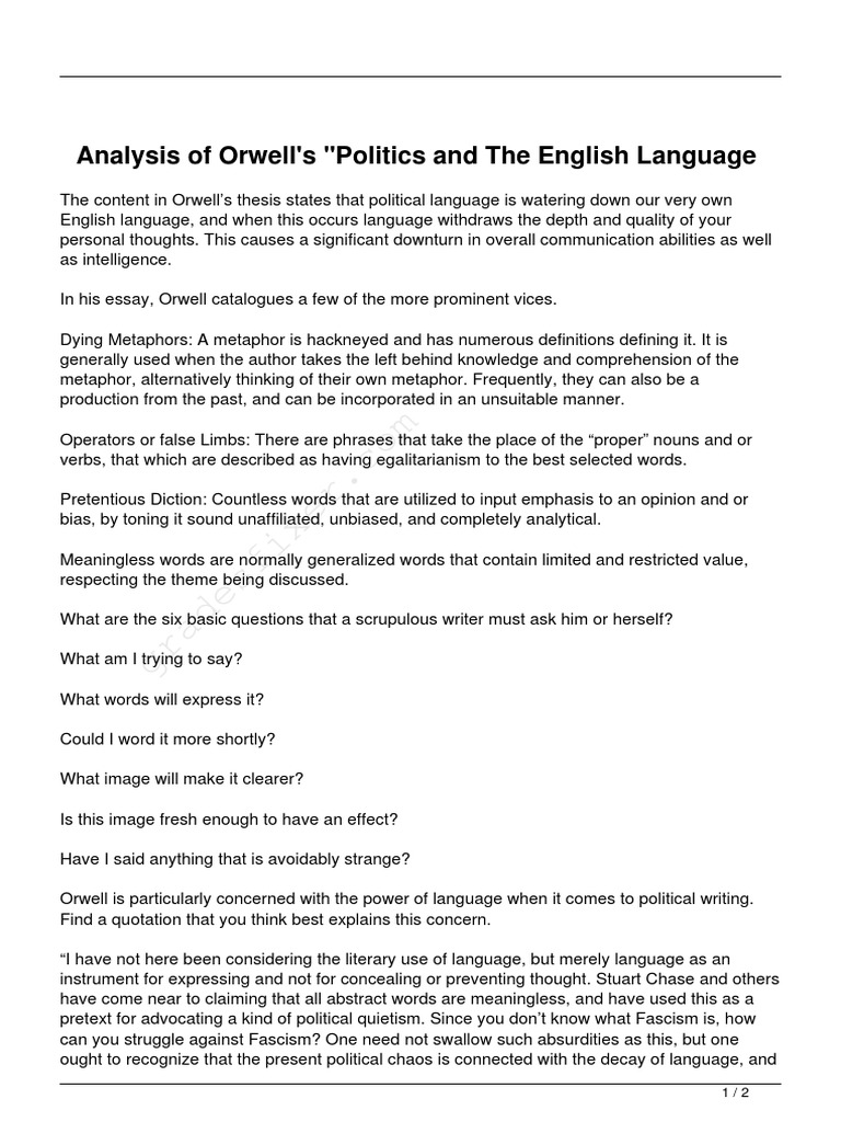 Analysis of Orwells Politics and The English Language PDF | PDF ...