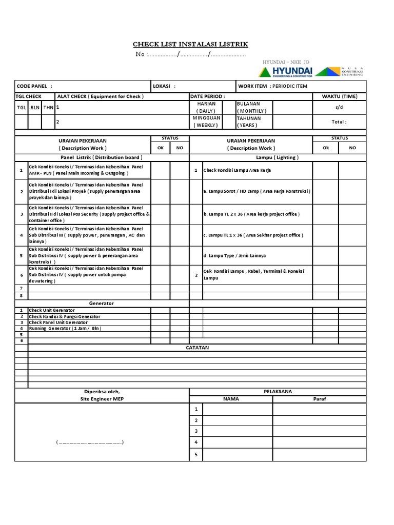 Checklist Elektrikal PDF | PDF