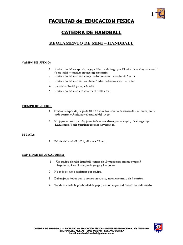 Reglamento Mini - Handball | PDF | Juegos de pelota | Ocio