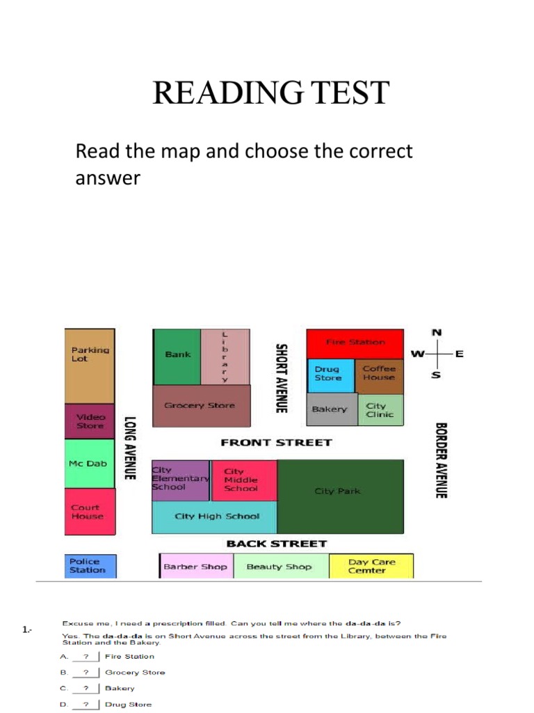 Reading Test: Read The Map and Choose The Correct Answer | PDF ...