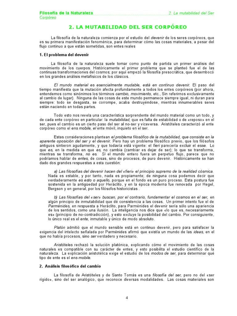 La Mutabilidad Del Ser Corpóreo | PDF | Aristóteles | Platón