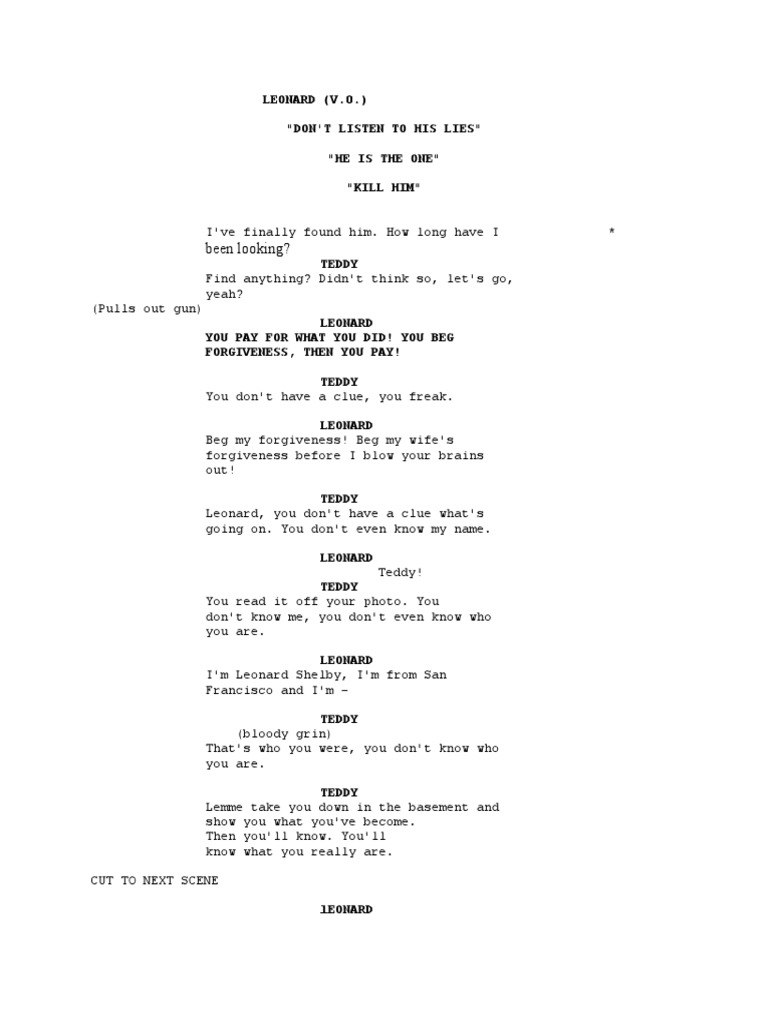 Memento Screenplay Cut | PDF