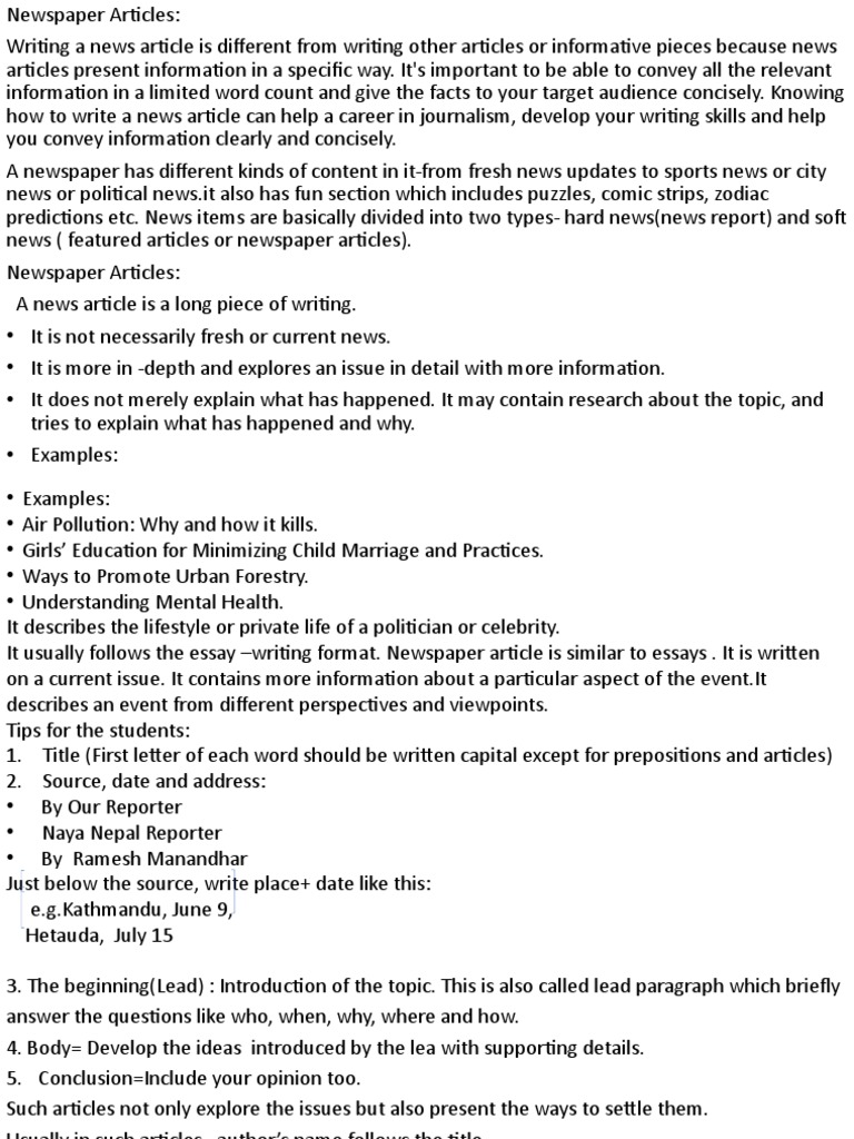 Newspaper Articles Examples