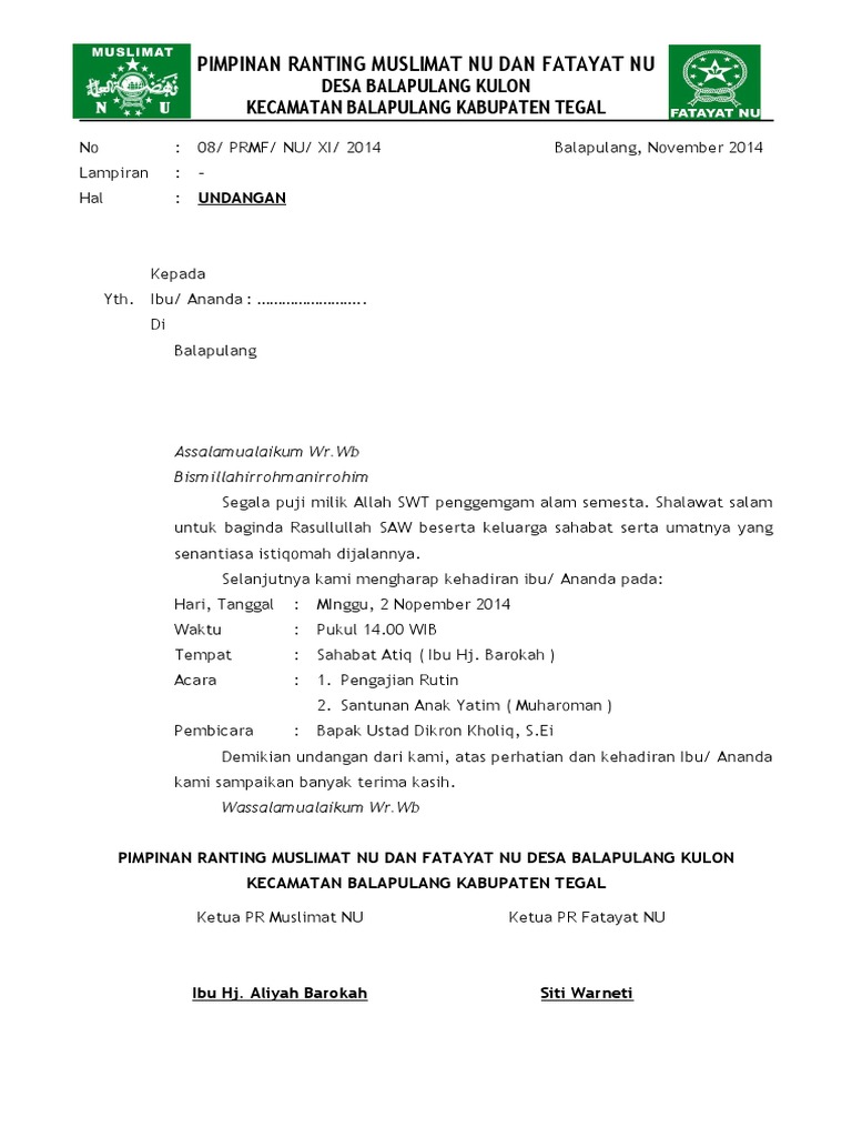 Pimpinan Ranting Muslimat Nu Dan Fatayat | PDF