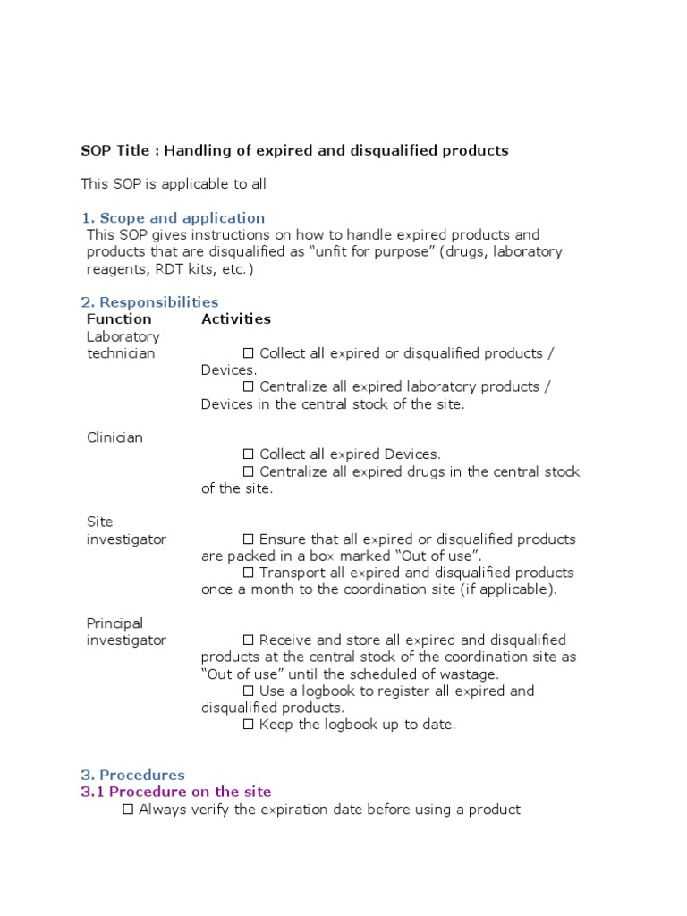 SOP For Handling of Expired Products | PDF | Business