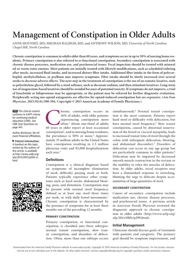 2015 - Mounsey - Management of Constipation in Older Adults | PDF ...