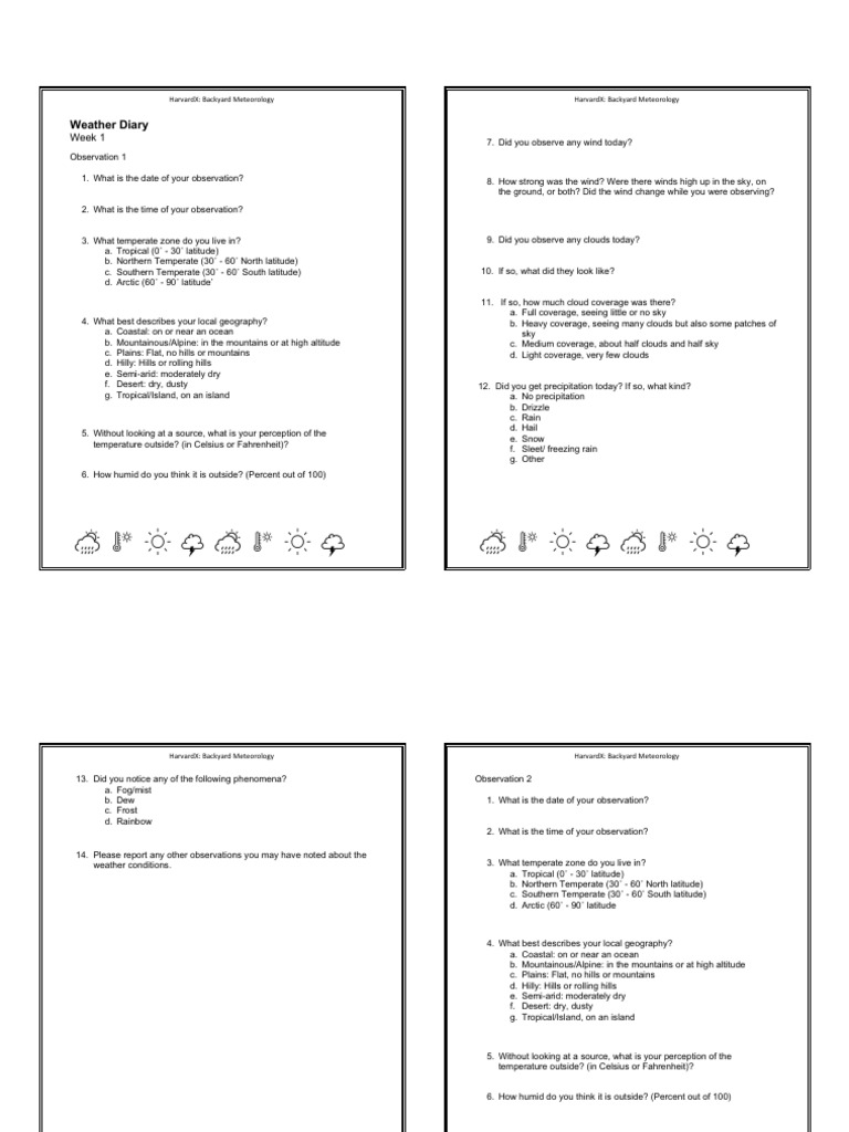 Printable Weather Diary Week 1 | PDF | Temperate Climate | Precipitation