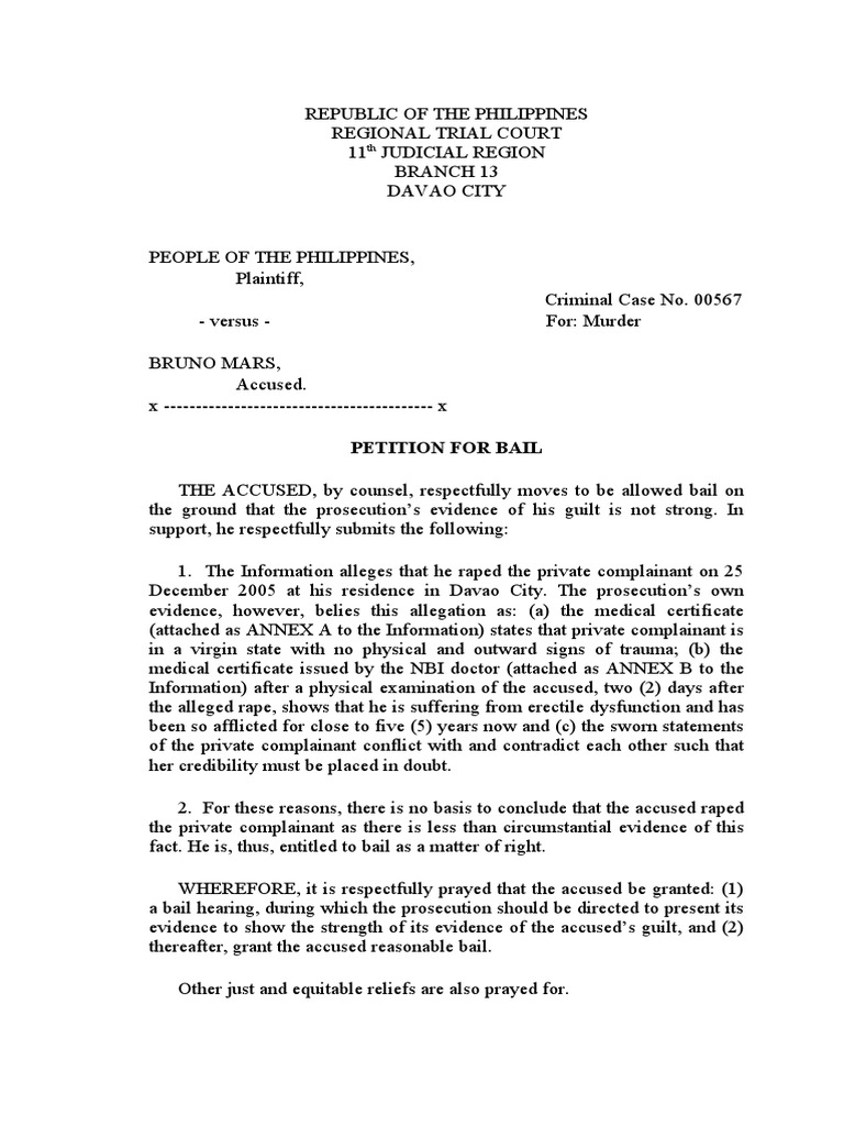 Petition-For-Bail JMC | Download Free PDF | Prosecutor | Bail