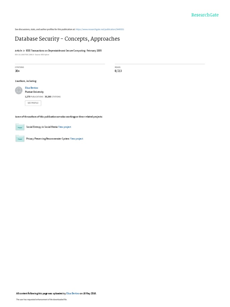 Database Security Concepts Approaches Ieee Transactions On Dependable And Secure Computing