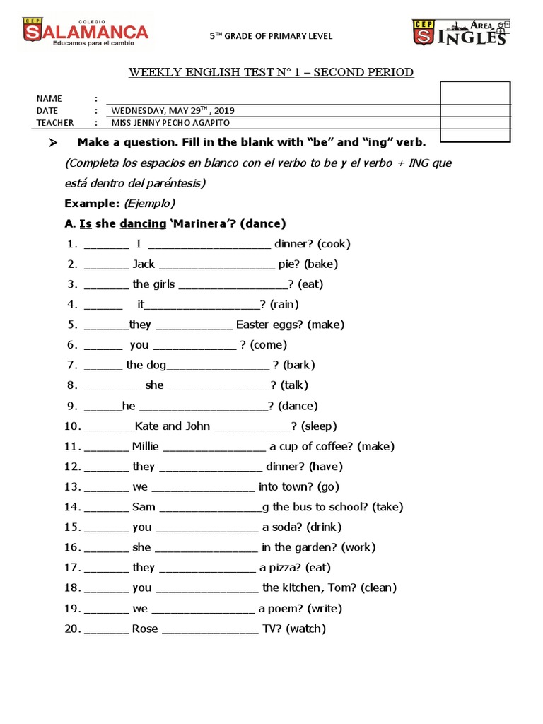 Weekly English Test #1 - Second Period | PDF | Home & Garden