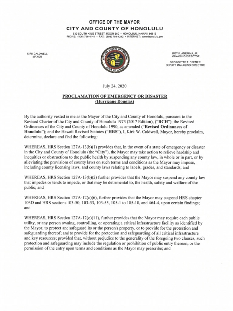 Proclamation of Emergency Disaster Hurricane Douglas | Nature ...