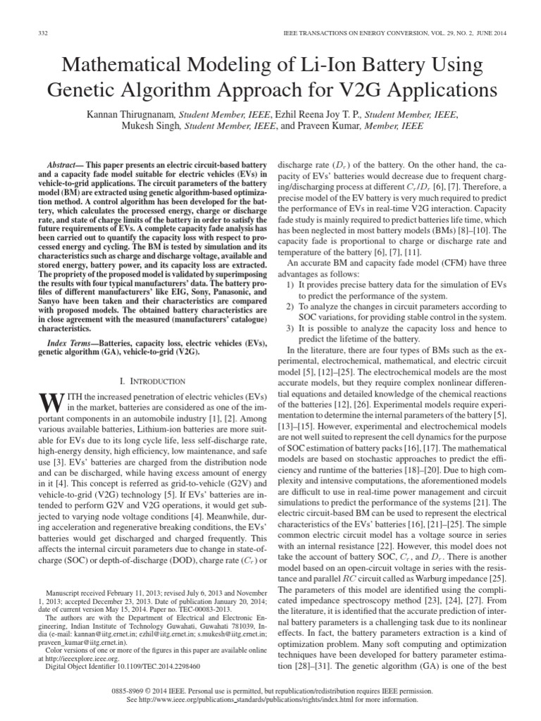 Mathematical Modeling of Liion Battery Using Genetic Algorithm A 2014 ...