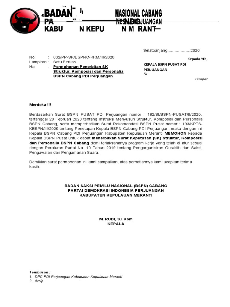 Surat Permohonan Penerbitan SK BSPN | PDF