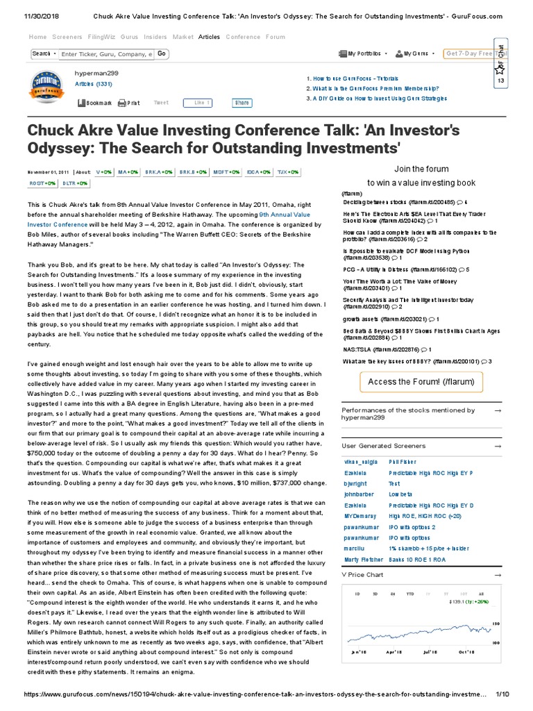 Chuck Akre Value Investing Conference Talk - 'An Investor's Odyssey ...