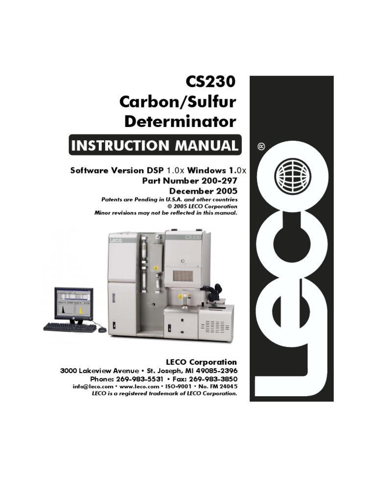 CS230 Carbon/Sulfur Determinator: Instruction Manual | PDF | Electrical ...