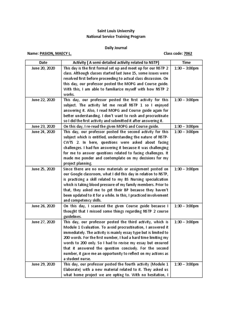 NSTP Journal | PDF | Behavior Modification | Learning