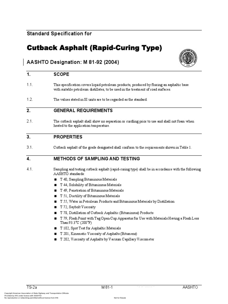 Cutback Asphalt (Rapid-Curing Type) : Standard Specification For | PDF ...