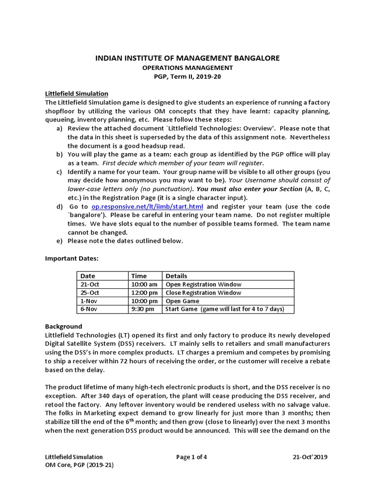 Littlefield Simulation: Factory Management Guide | PDF | Option ...