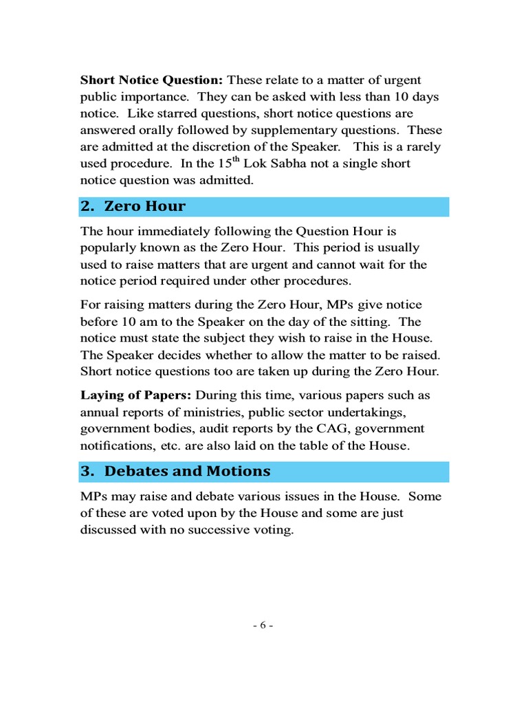 Short Notice Questions and Zero Hour Explained | PDF